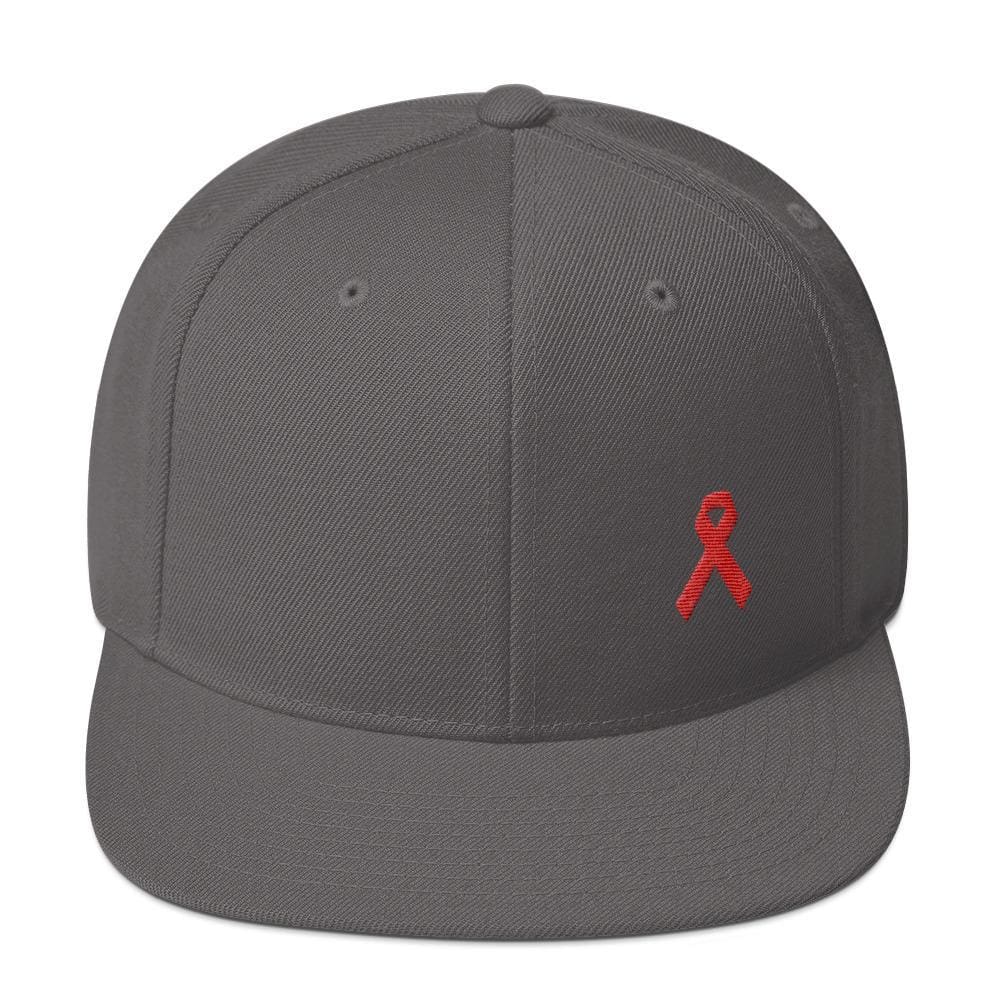 HIV/AIDS or Blood Cancer Awareness Red Ribbon Flat Brim Snapback Hat ...