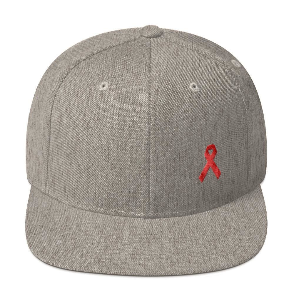 HIV/AIDS or Blood Cancer Awareness Red Ribbon Flat Brim Snapback Hat ...